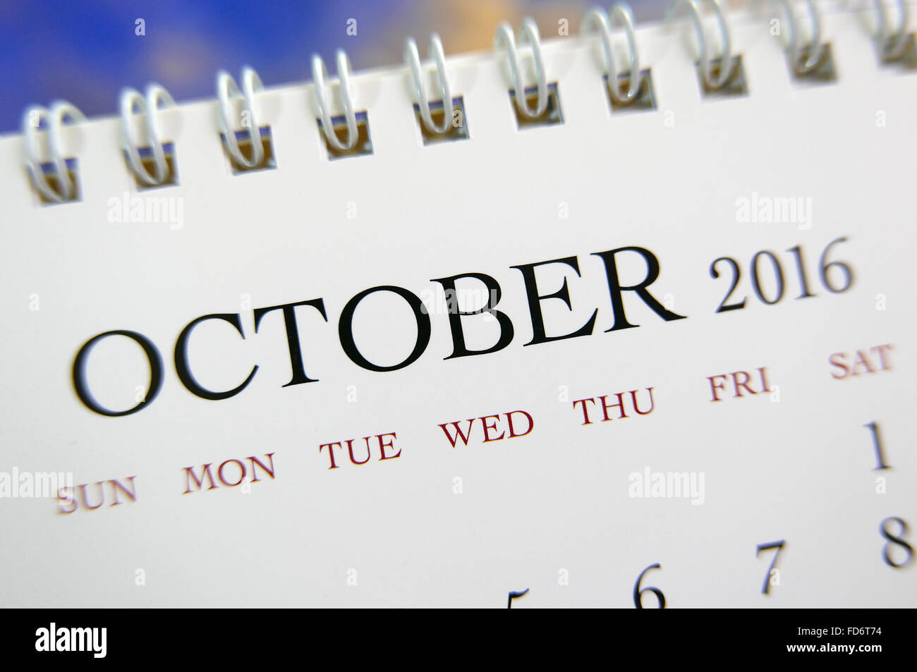 October calendar page hi-res stock photography and images - Alamy