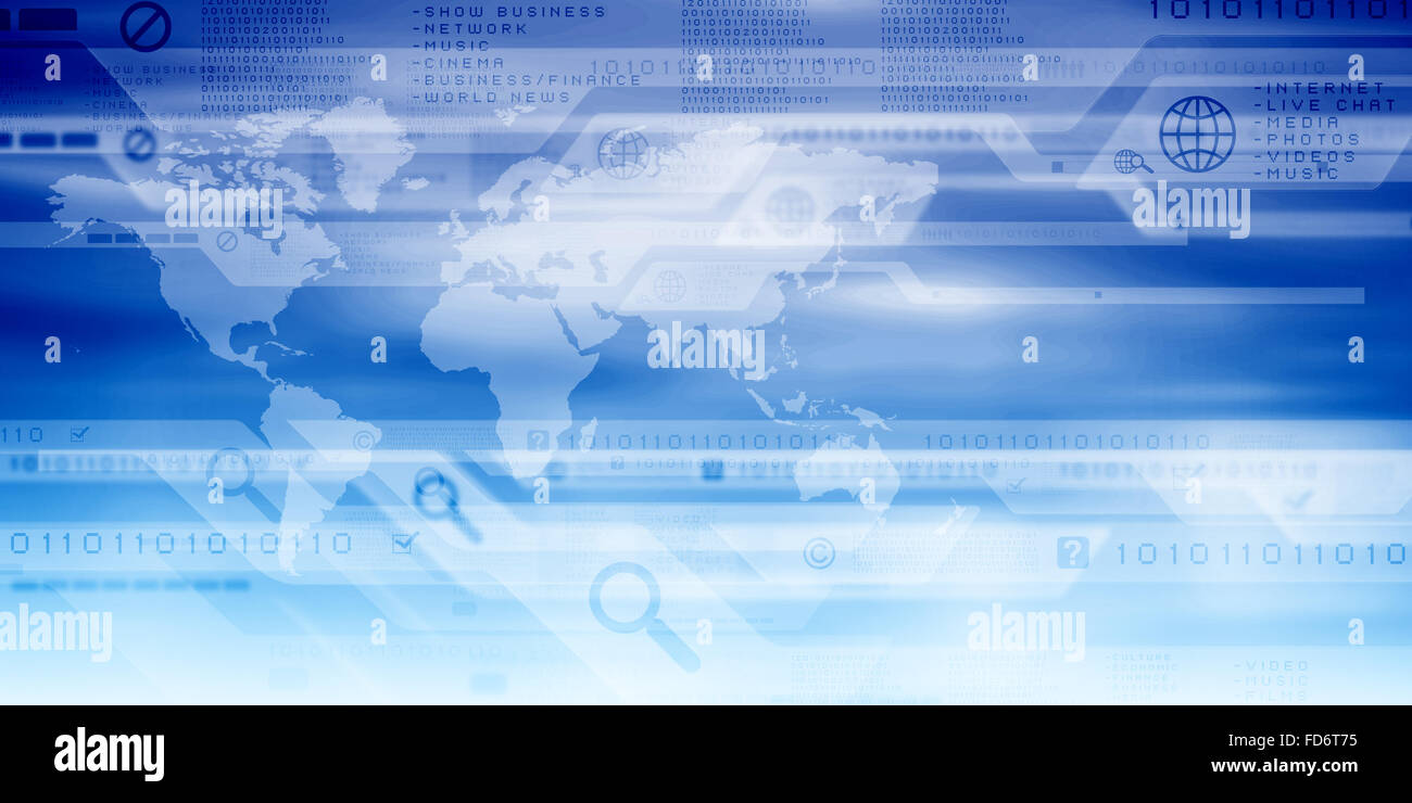 Digital background image with icons and globe Stock Photo - Alamy