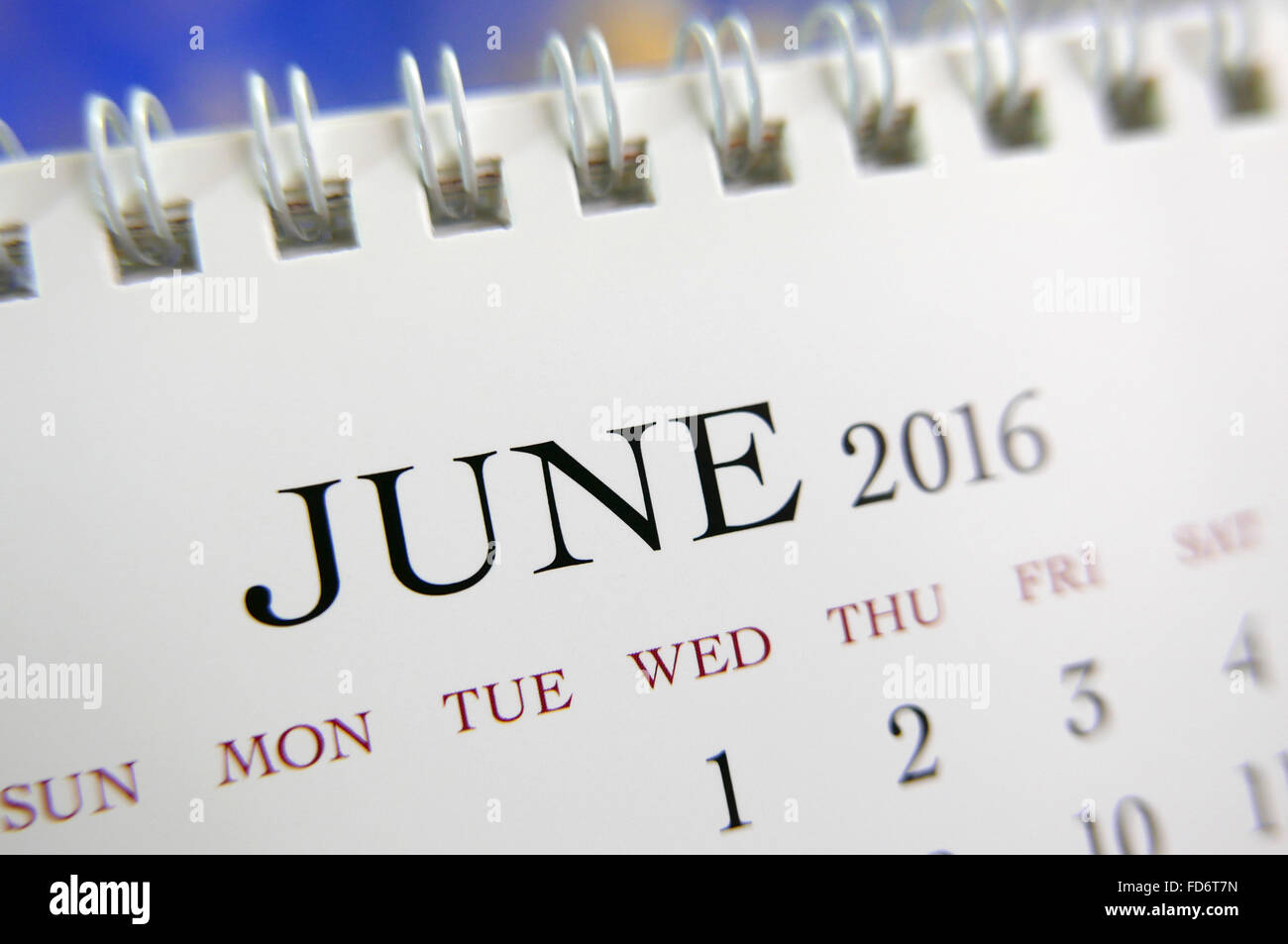 Close up calendar of June 2016 Stock Photo - Alamy