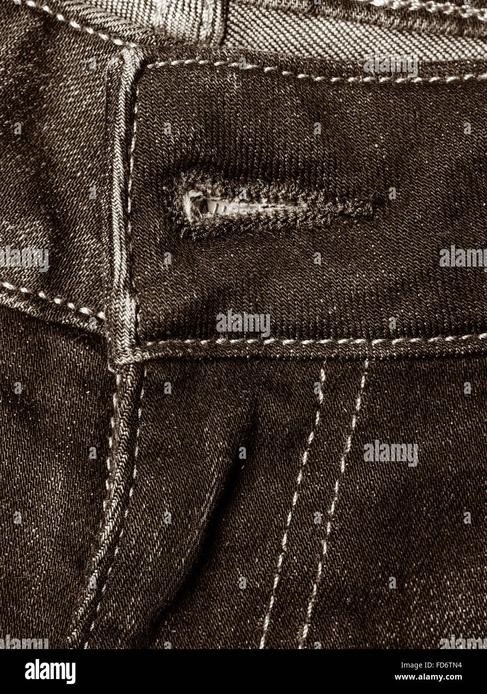 closeup detail of black denim jeans trouses zip, texture background ...