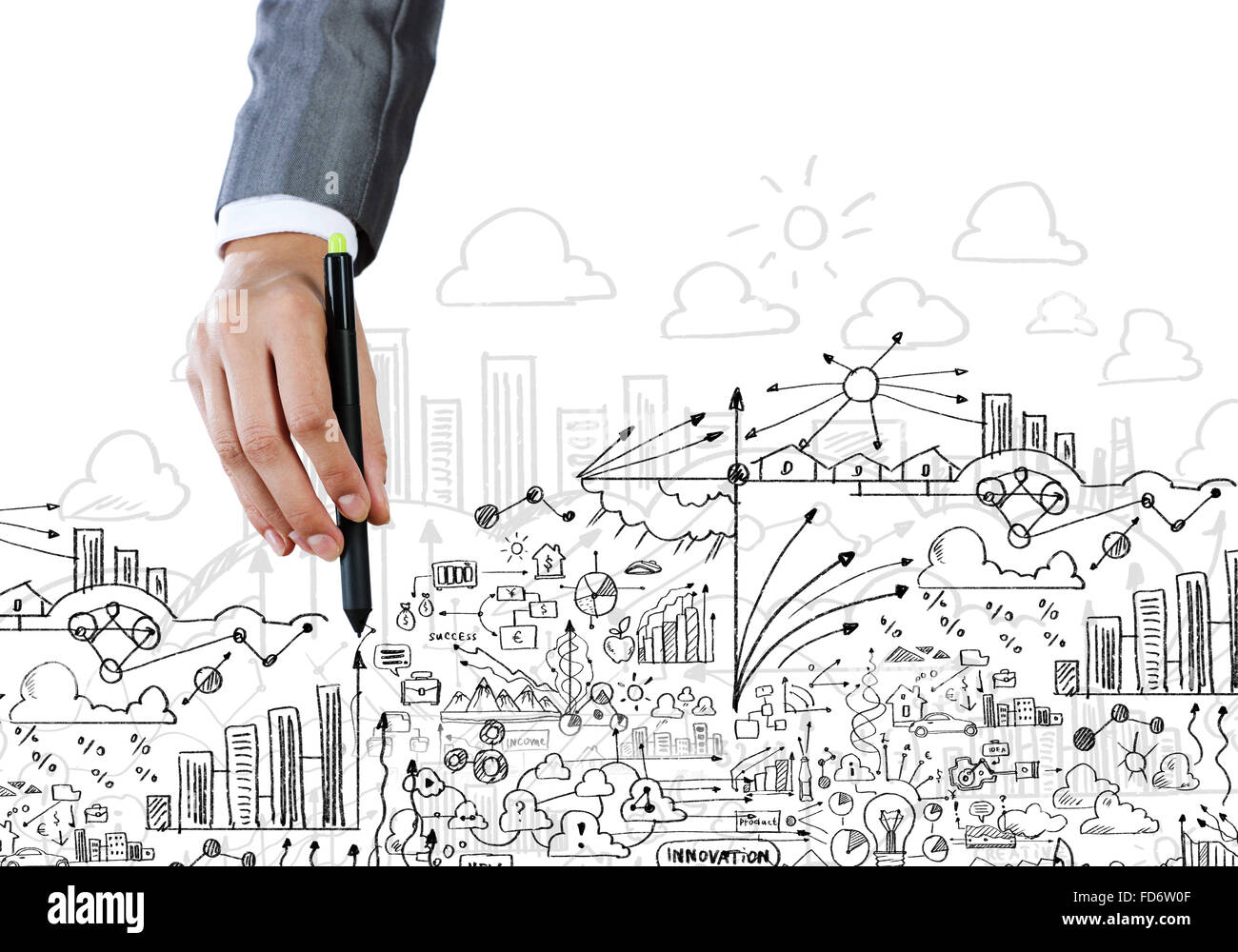 Close up of businessman hand drawing business plan and ideas Stock ...