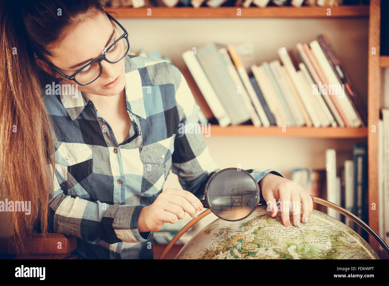Education travel and geography concept. Young clever woman female ...