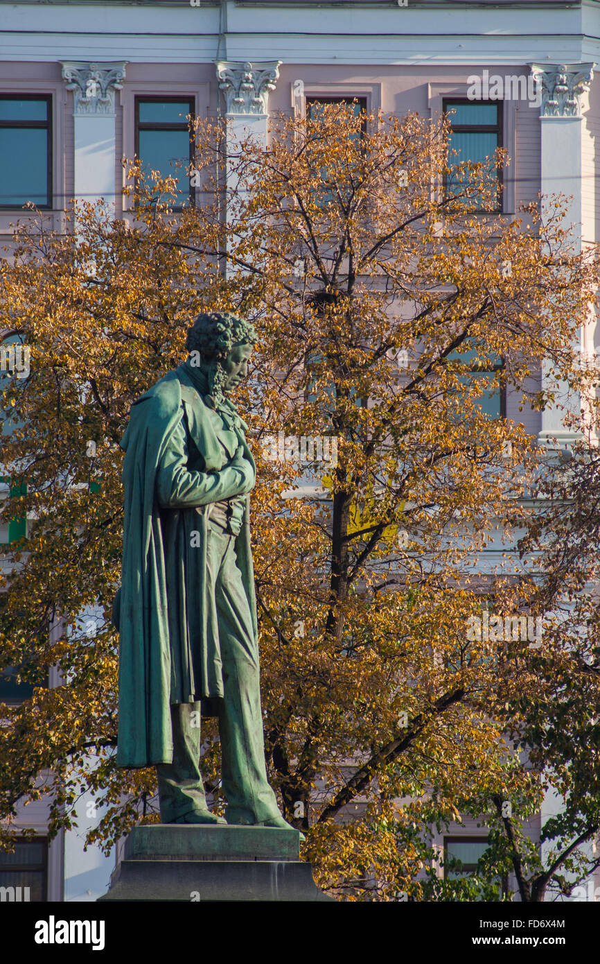 Statue of Russian poet Alexander Pushkin on Pushkinskaya ploshchad ...