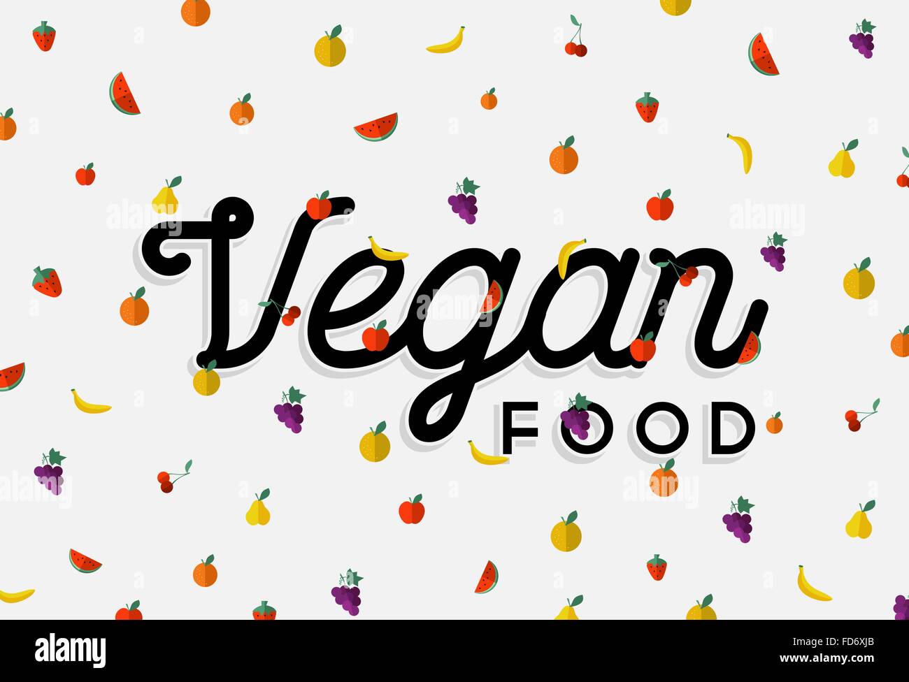 Vegan food concept design with text label and colorful flat art style ...