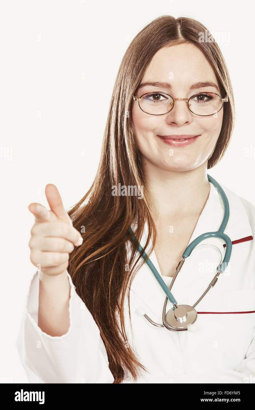 Happy smiling woman medical doctor with stethoscope wearing white coat ...