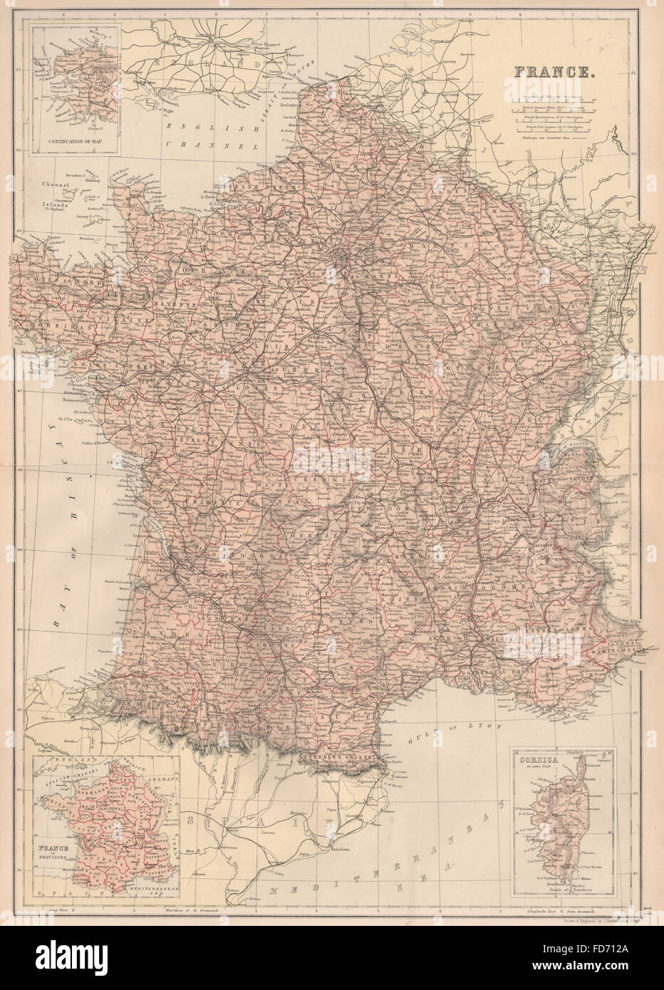 FRANCE: Departements. Railways. Inset in Provinces. BLACKIE, 1882 ...