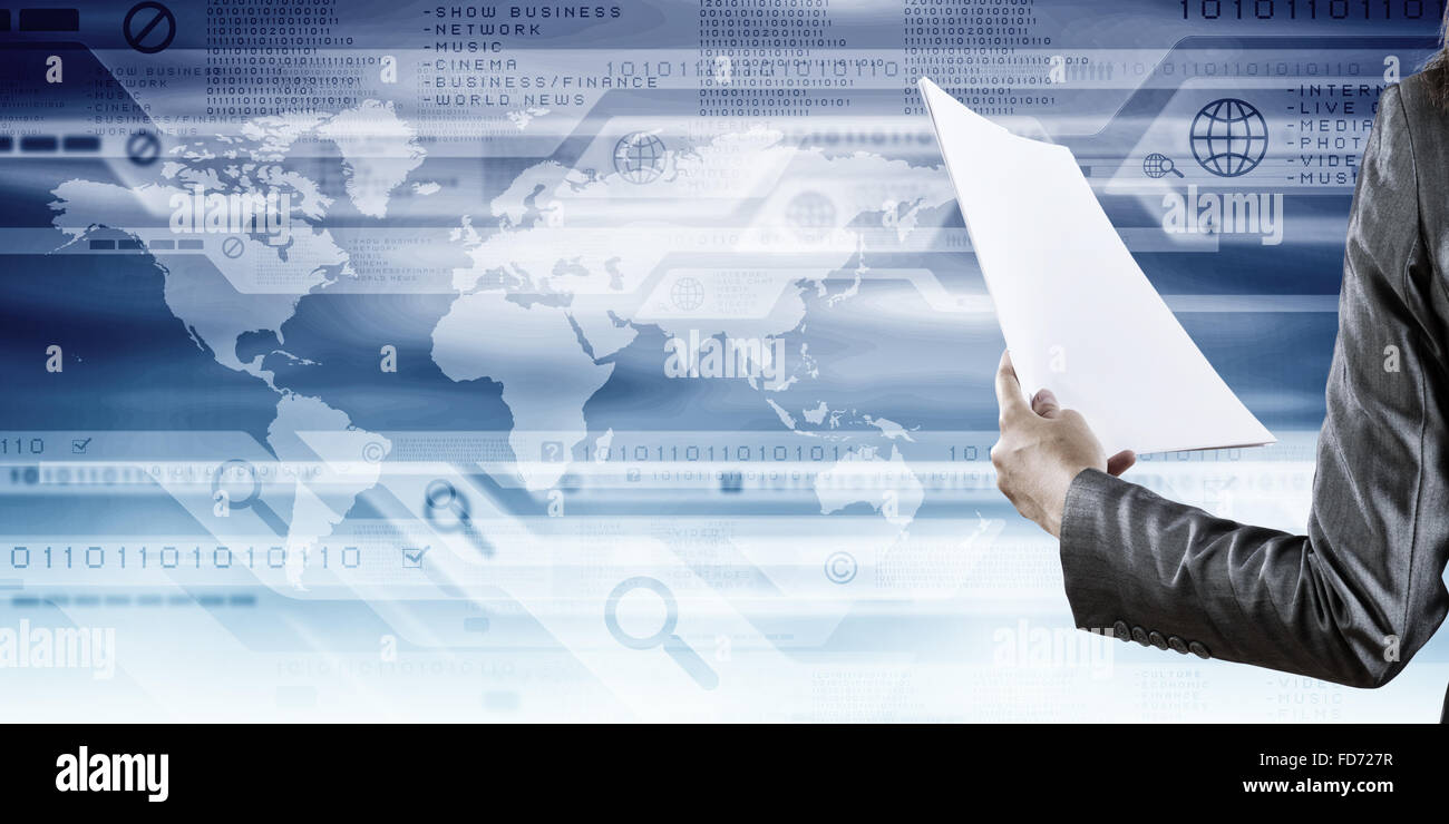 Back view of businesswoman holding papers in hands Stock Photo - Alamy