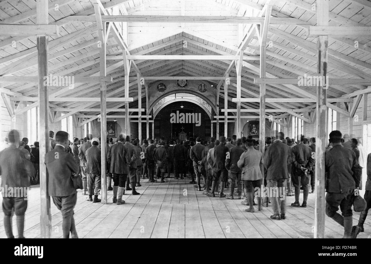 Italian soldiers inside a church in a prisoner of war camp, 1918 Stock ...