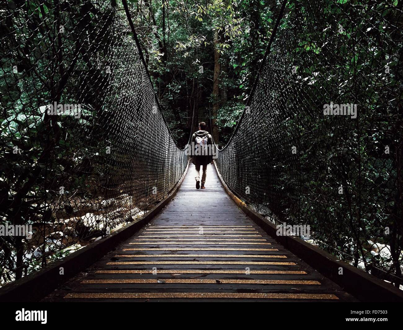 Man Walking On Hanging Footpath Stock Photo - Alamy