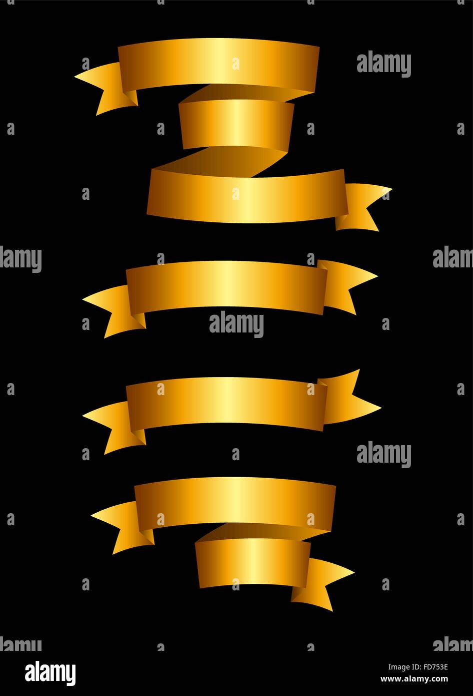 Beautiful Gold Ribbon Label Set Vector Illustration Stock Vector Image ...