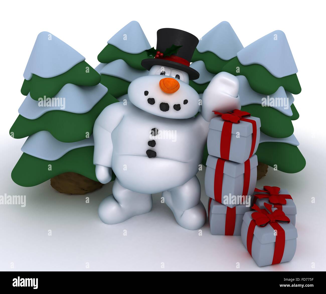 3D Render of a Snowman Character with gifts Stock Photo - Alamy