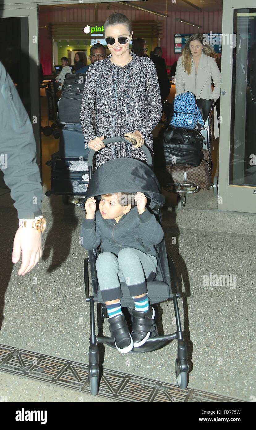 Miranda Kerr and son Flynn Christopher Bloom arriving at Los Angeles ...