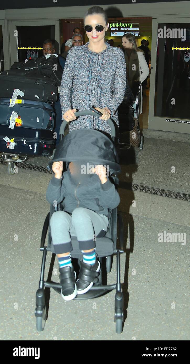 Miranda Kerr and son Flynn Christopher Bloom arriving at Los Angeles ...