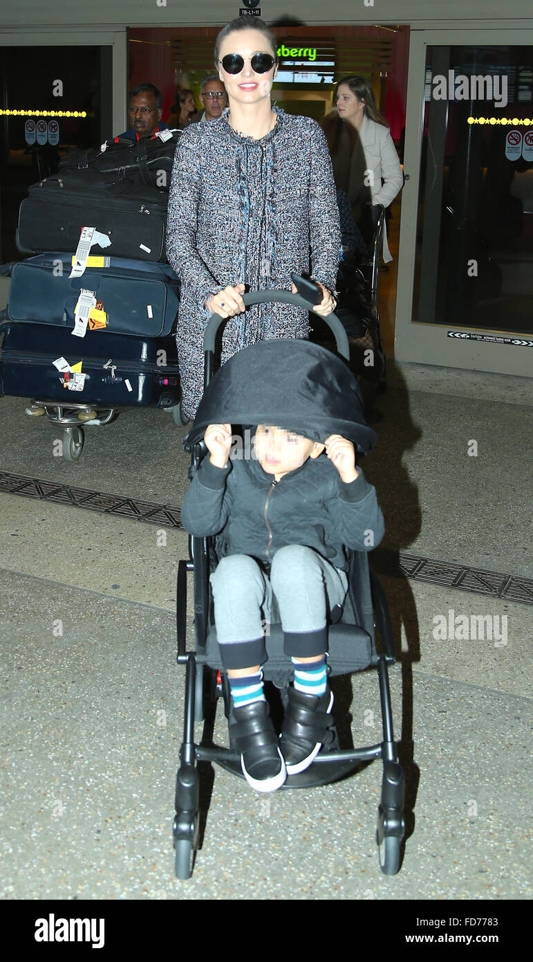 Miranda Kerr and son Flynn Christopher Bloom arriving at Los Angeles ...