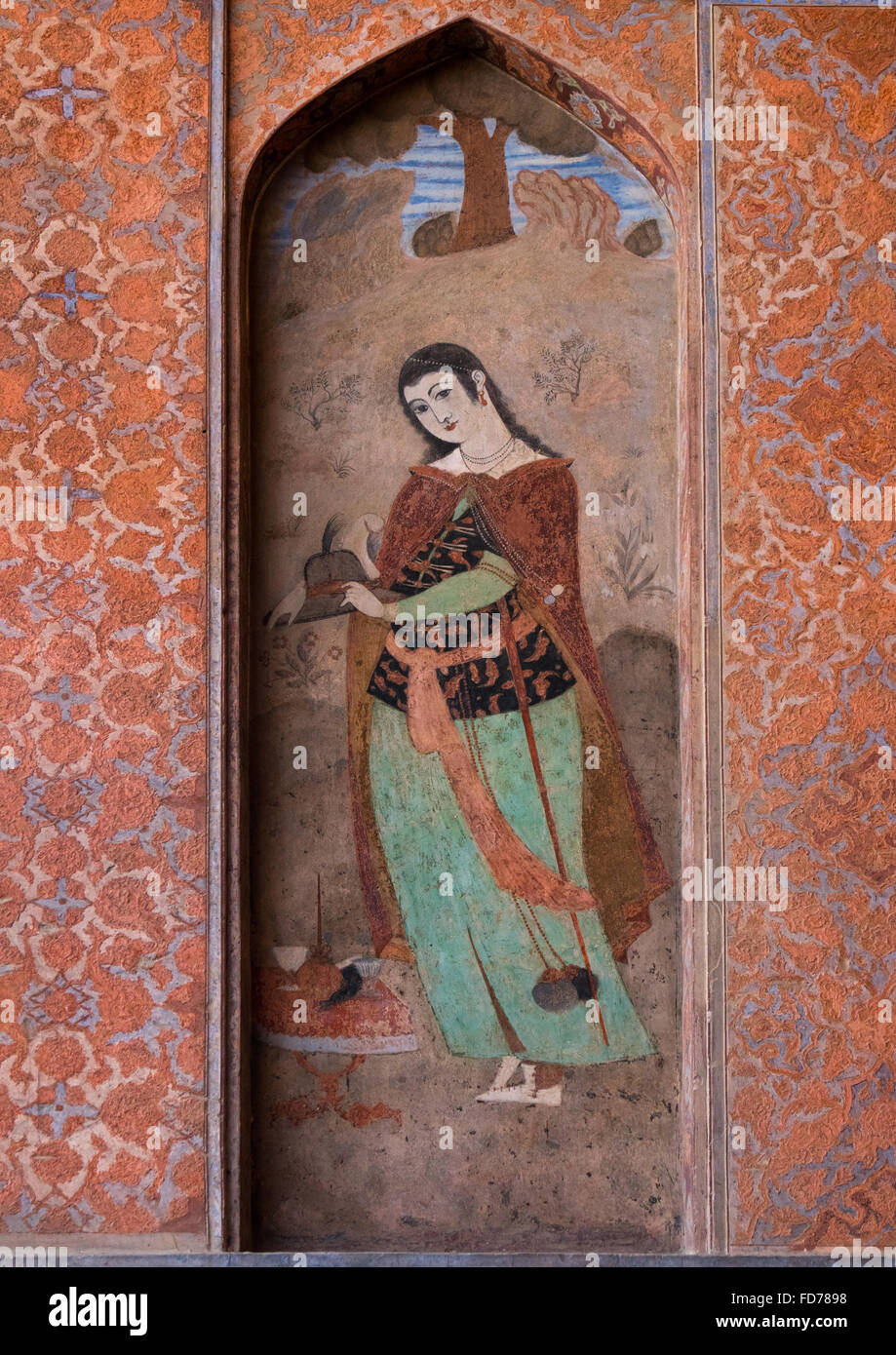 fresco at ali qapu palace depicting persian woman, Isfahan Province ...