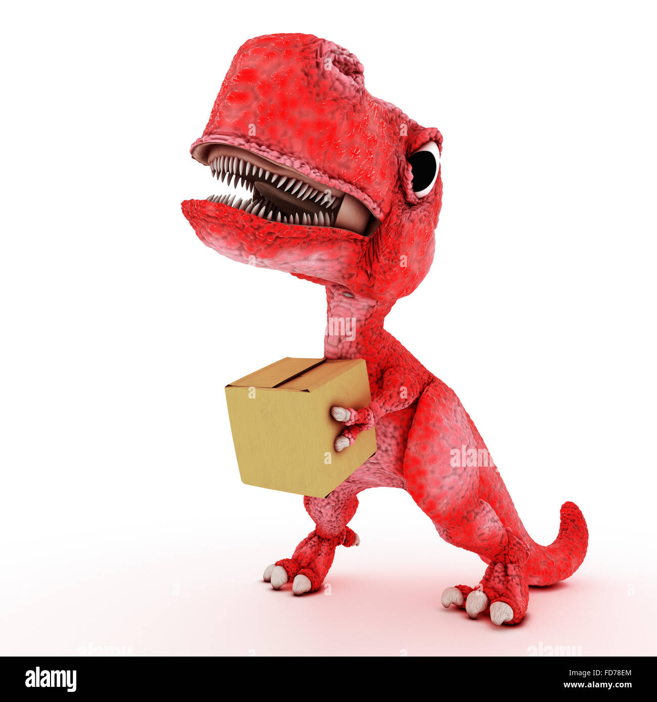 3D Render of Friendly Cartoon Dinosaur with cardboard box Stock Photo ...