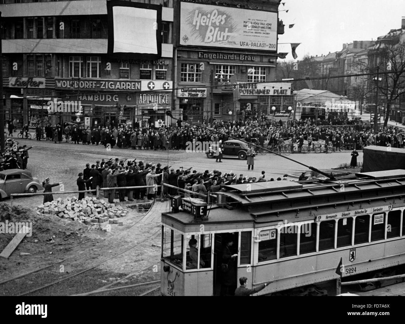Minute of silence during a broadcast speech by Adolf Hitler, 1936 Stock ...