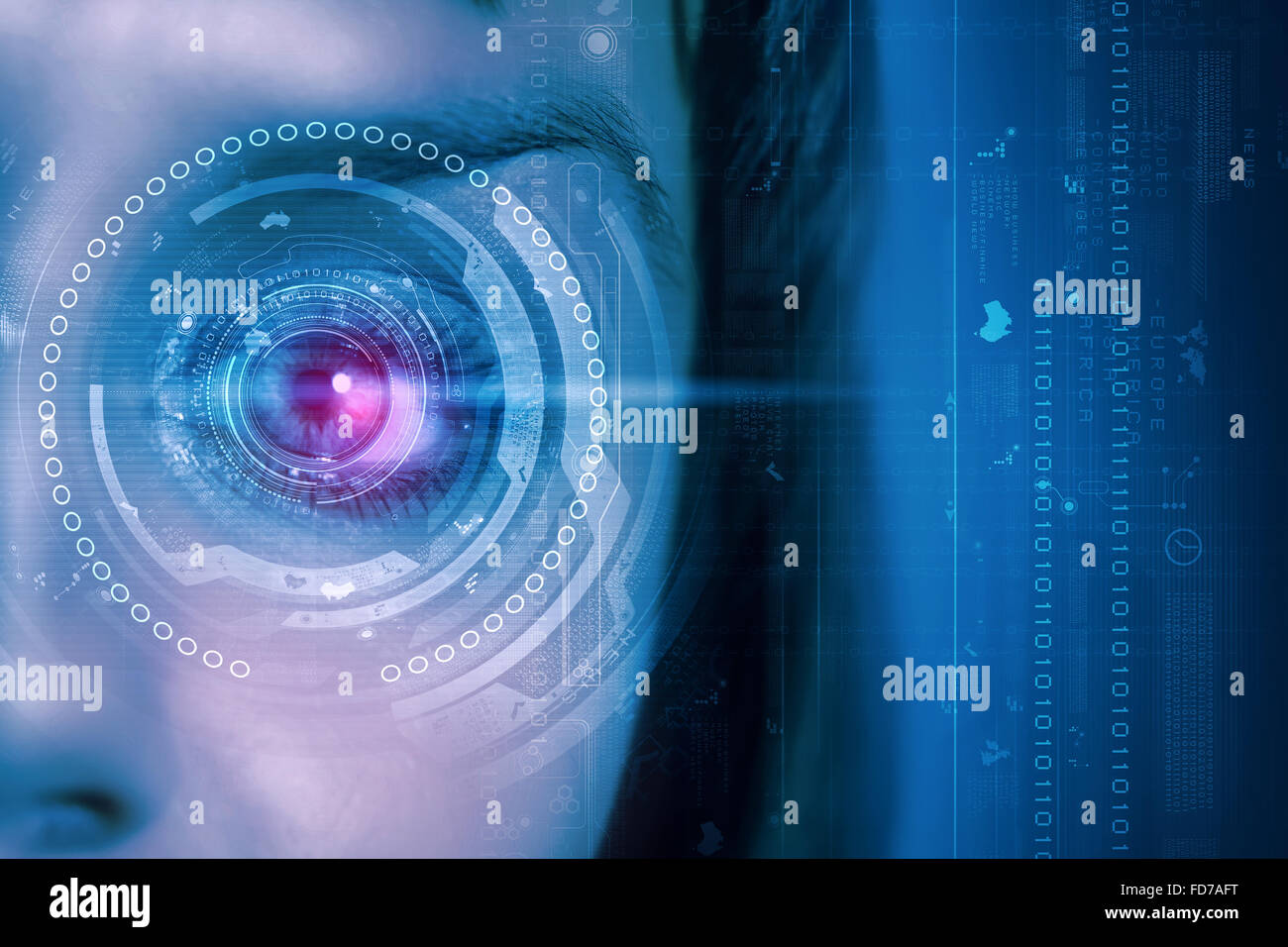 Close up of female digital eye with security scanning concept Stock ...