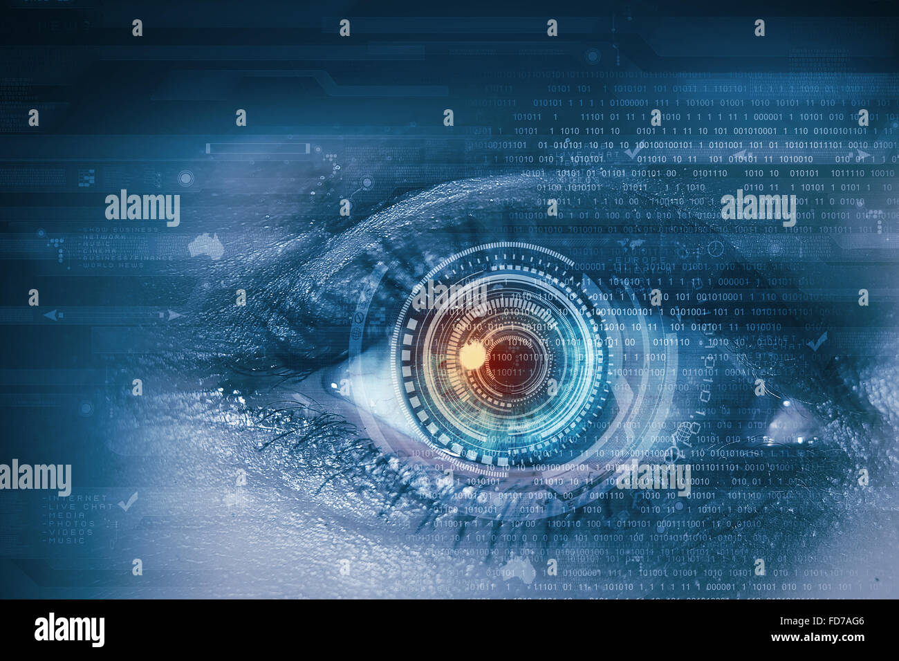 Close up of female digital eye with security scanning concept Stock ...