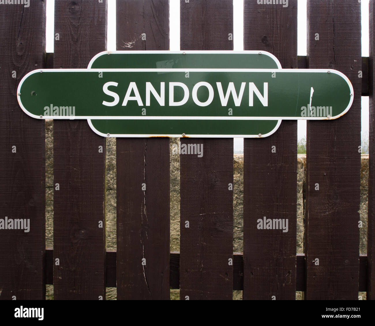 The station sign for Sandown Station on the island line, Isle of Wight ...