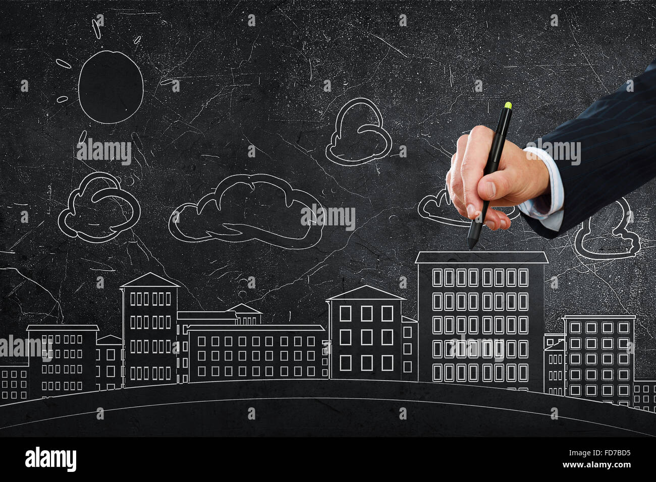 Close up of hand drawing urban city buildings Stock Photo - Alamy