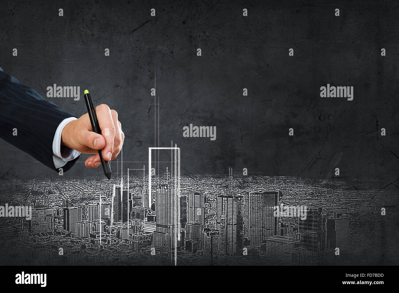 Close up of hand drawing urban city buildings Stock Photo - Alamy