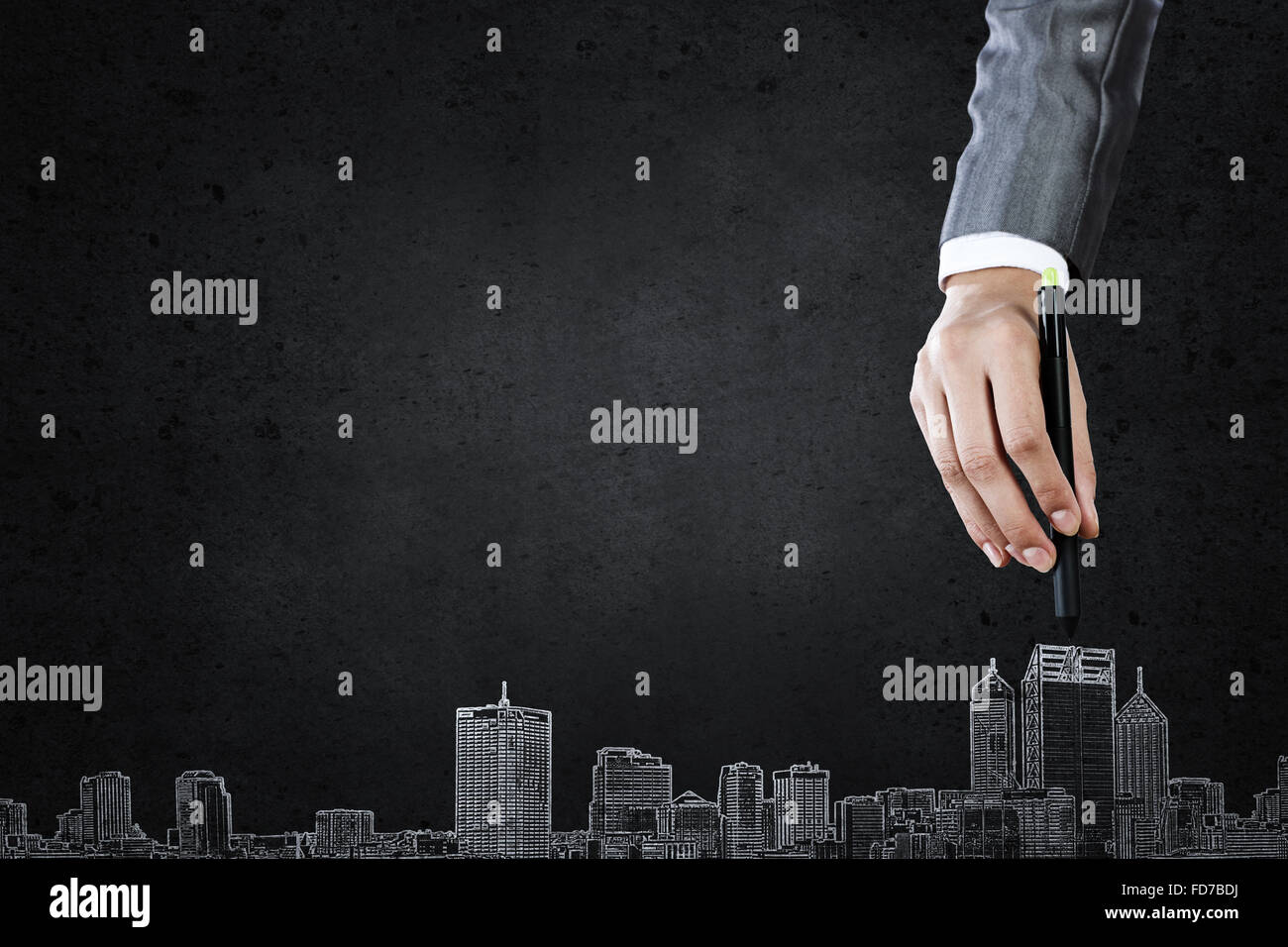 Close up of hand drawing urban city buildings Stock Photo - Alamy