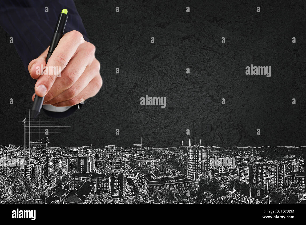 Close up of hand drawing urban city buildings Stock Photo - Alamy
