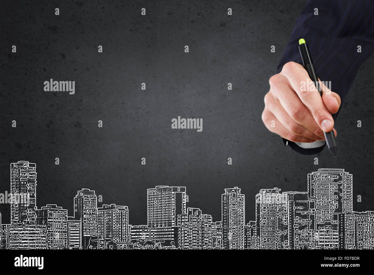 Close up of hand drawing urban city buildings Stock Photo - Alamy