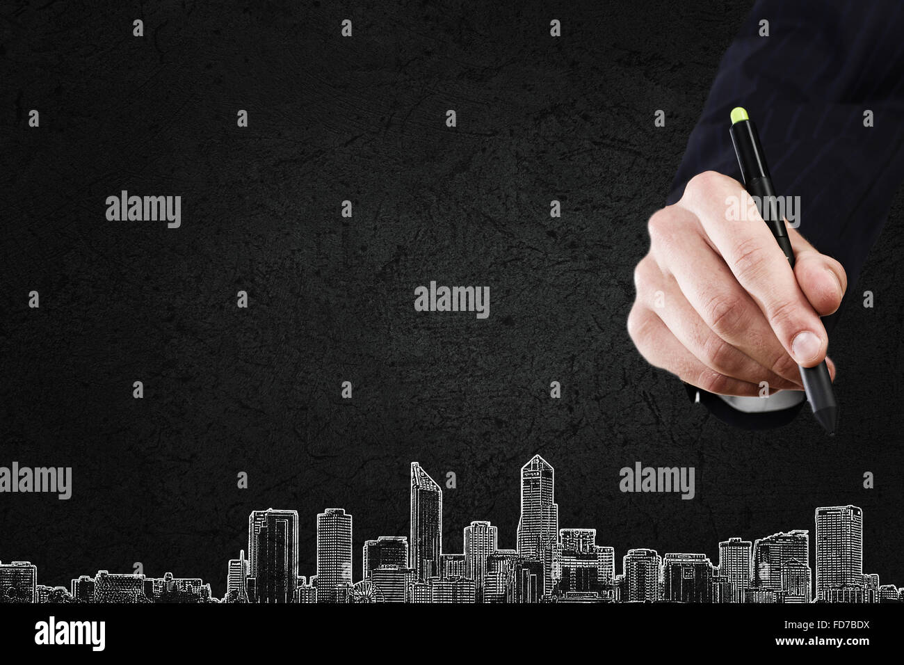 Close up of hand drawing urban city buildings Stock Photo - Alamy