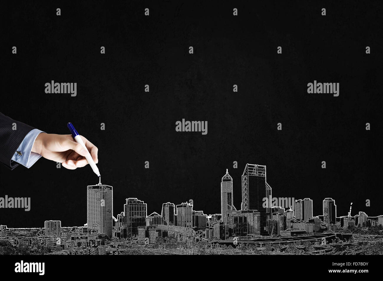 Close up of hand drawing urban city buildings Stock Photo - Alamy