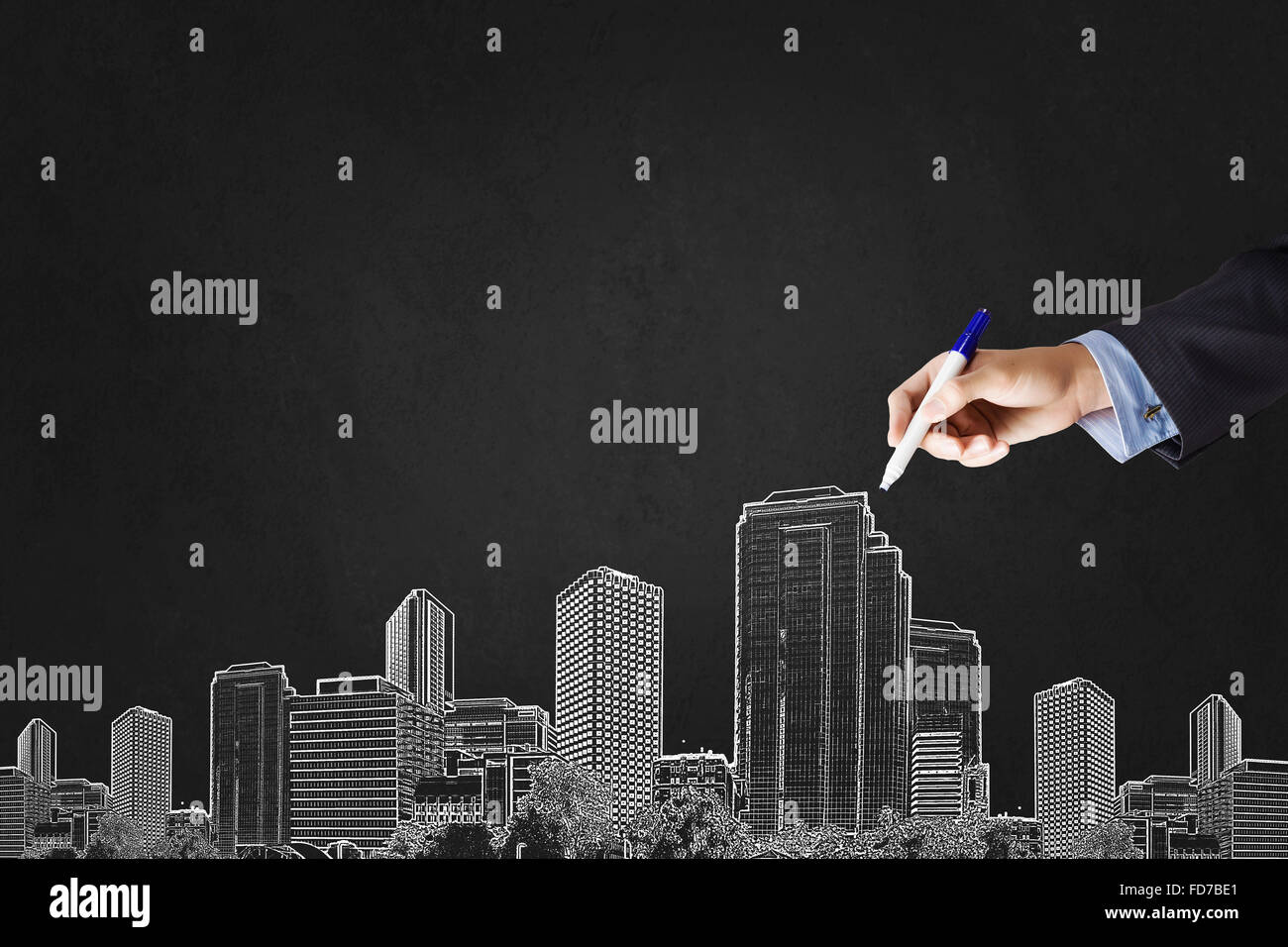 Close up of hand drawing urban city buildings Stock Photo - Alamy