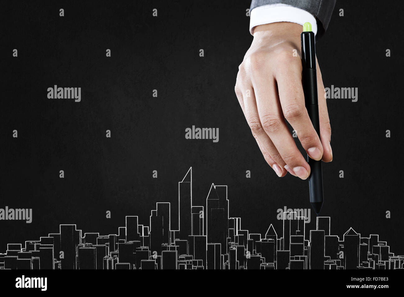 Close up of hand drawing urban city buildings Stock Photo - Alamy