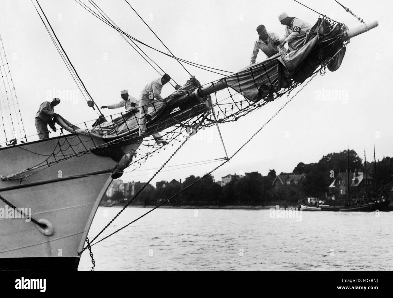 Marine SA members on the sail training ship 'Duhnen' 1937 Stock Photo ...