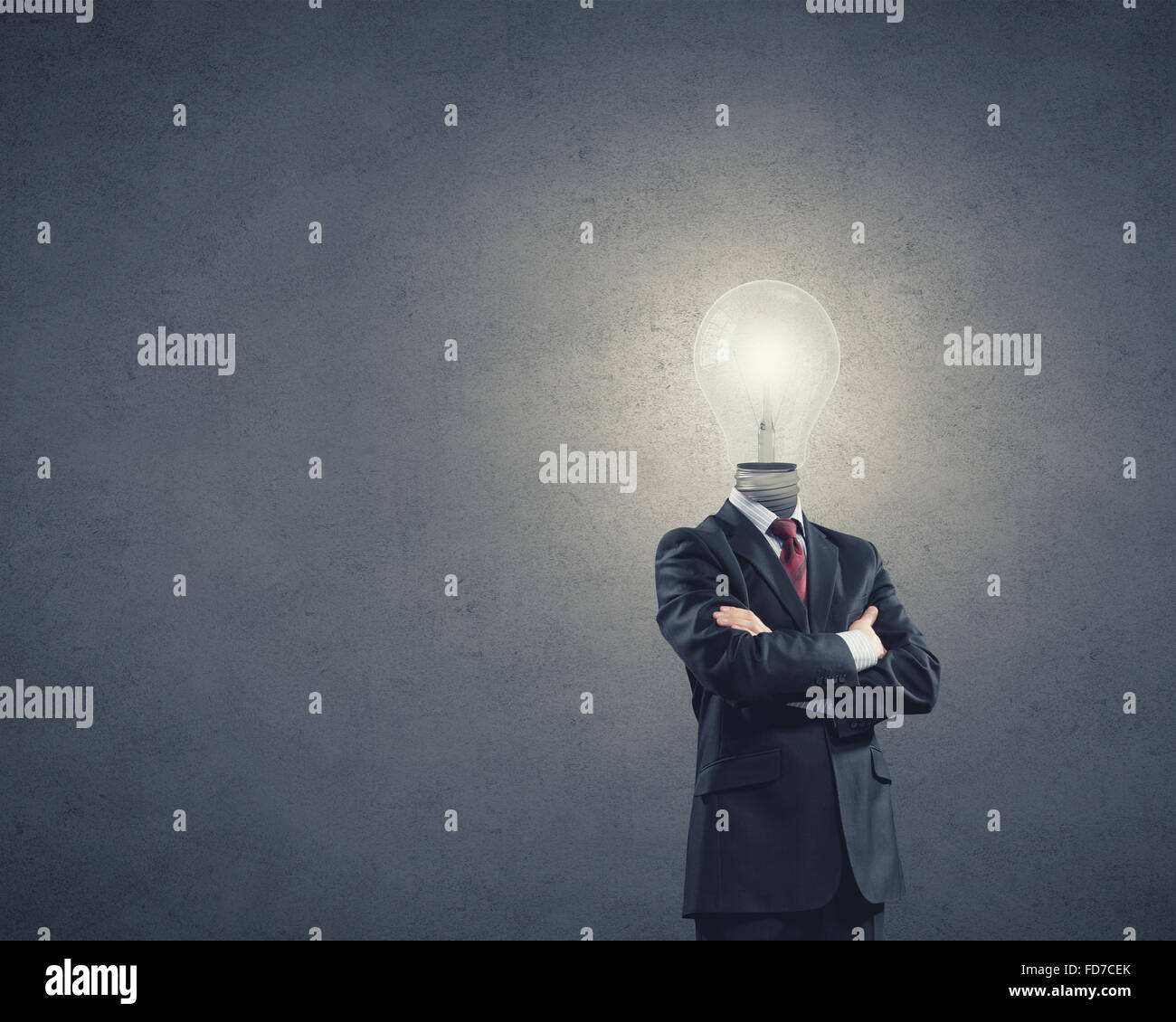 Businessman with light bulb instead of head Stock Photo - Alamy