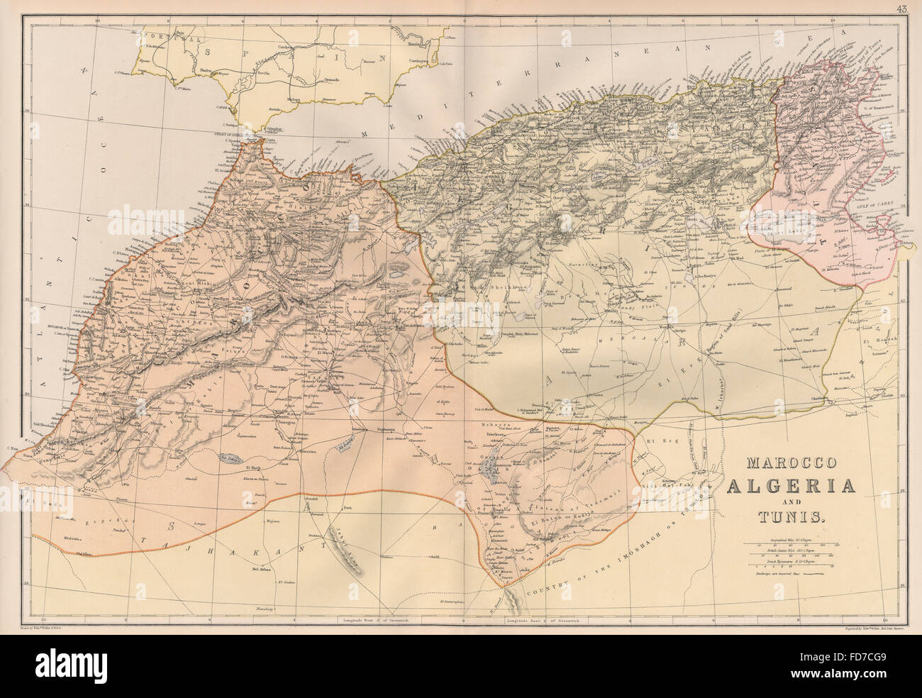 MAGHREB: North Africa. Marocco Algeria and Tunis. BLACKIE, 1882 antique ...