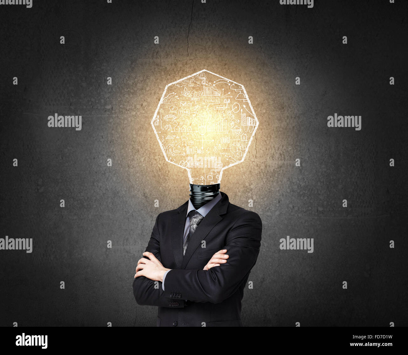 Businessman with light bulb instead of head Stock Photo - Alamy