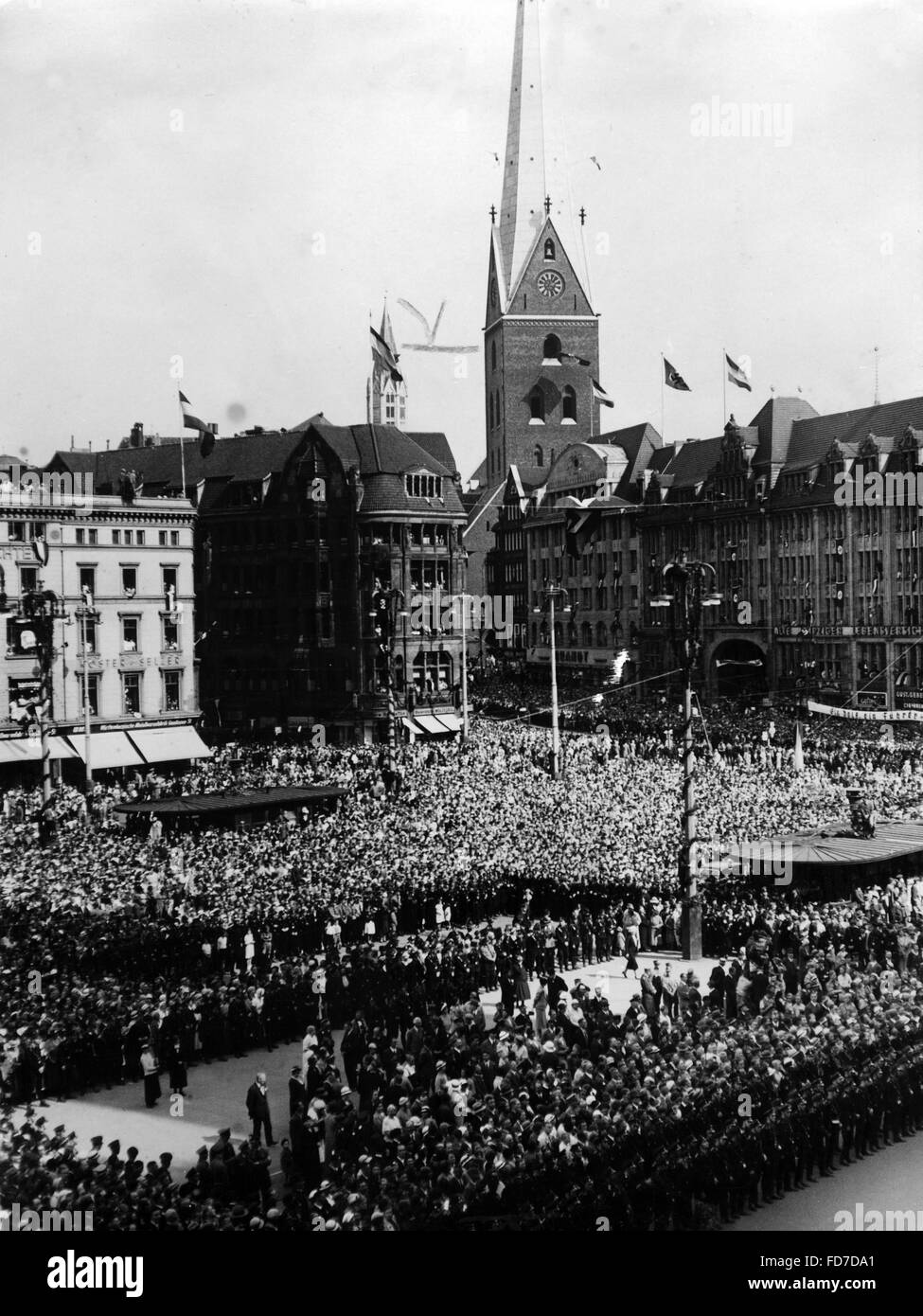 The Hamburg City Hall Square during a speech of Adolf Hitler, 1934 ...