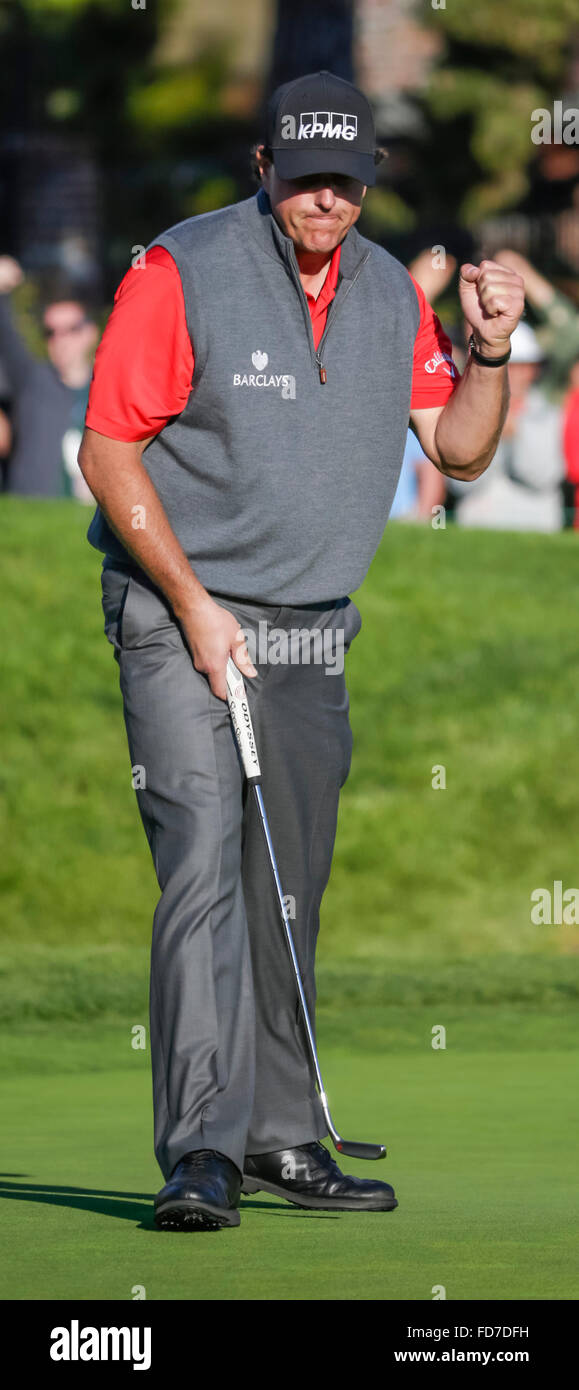 San Diego, California, USA. 28th Jan, 2016. Phil Mickelson ends the day ...