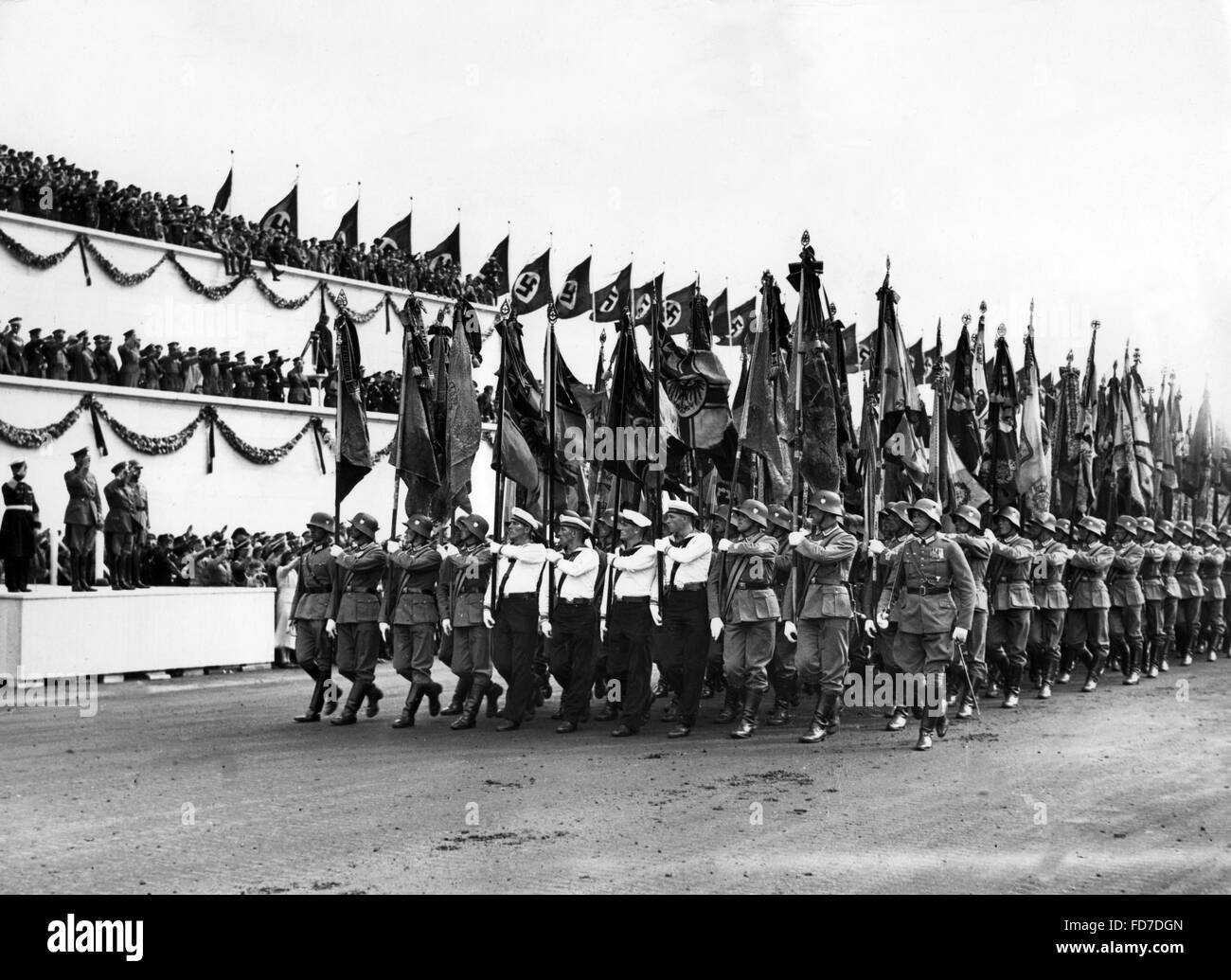 Parade of flags on the Day of the Wehrmacht during the Nuremberg Rally ...
