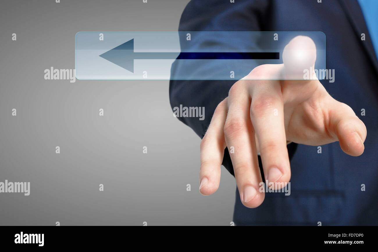 Close up of hand pushing icon of media player Stock Photo - Alamy