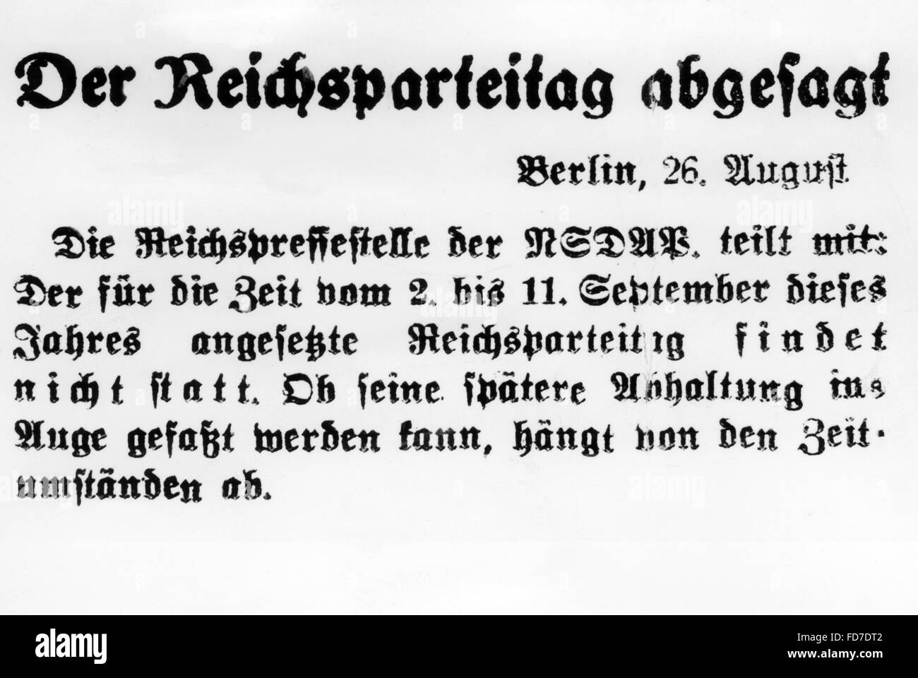 The Nuremberg Rally 1939 was cancelled Stock Photo - Alamy