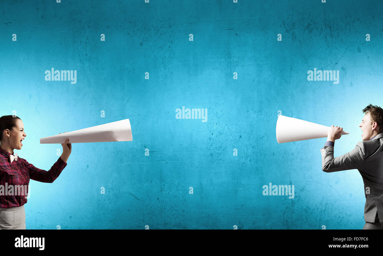 People shouting in megaphones hi-res stock photography and images - Alamy