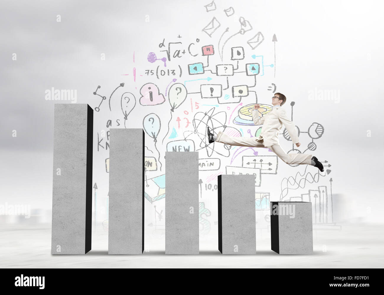 Young businessman stepping up on chart bar Stock Photo - Alamy