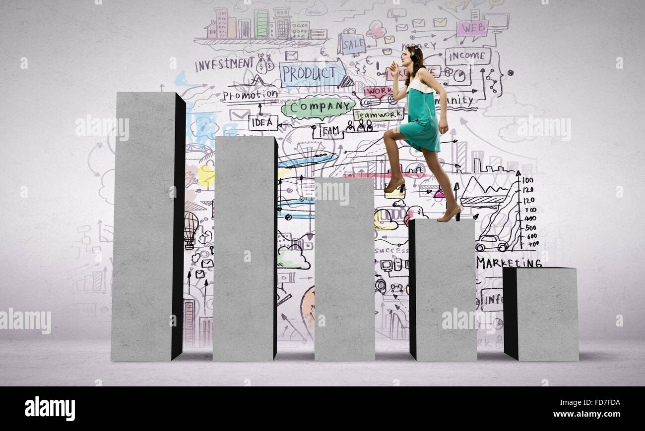 Young businesswoman stepping up on chart bar Stock Photo - Alamy