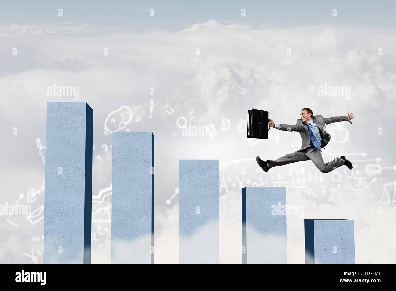 Young businessman stepping up on chart bar Stock Photo - Alamy