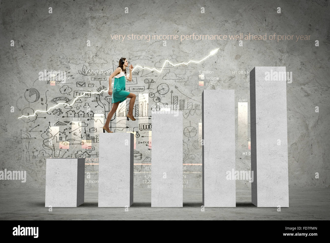 Young businesswoman stepping up on chart bar Stock Photo - Alamy