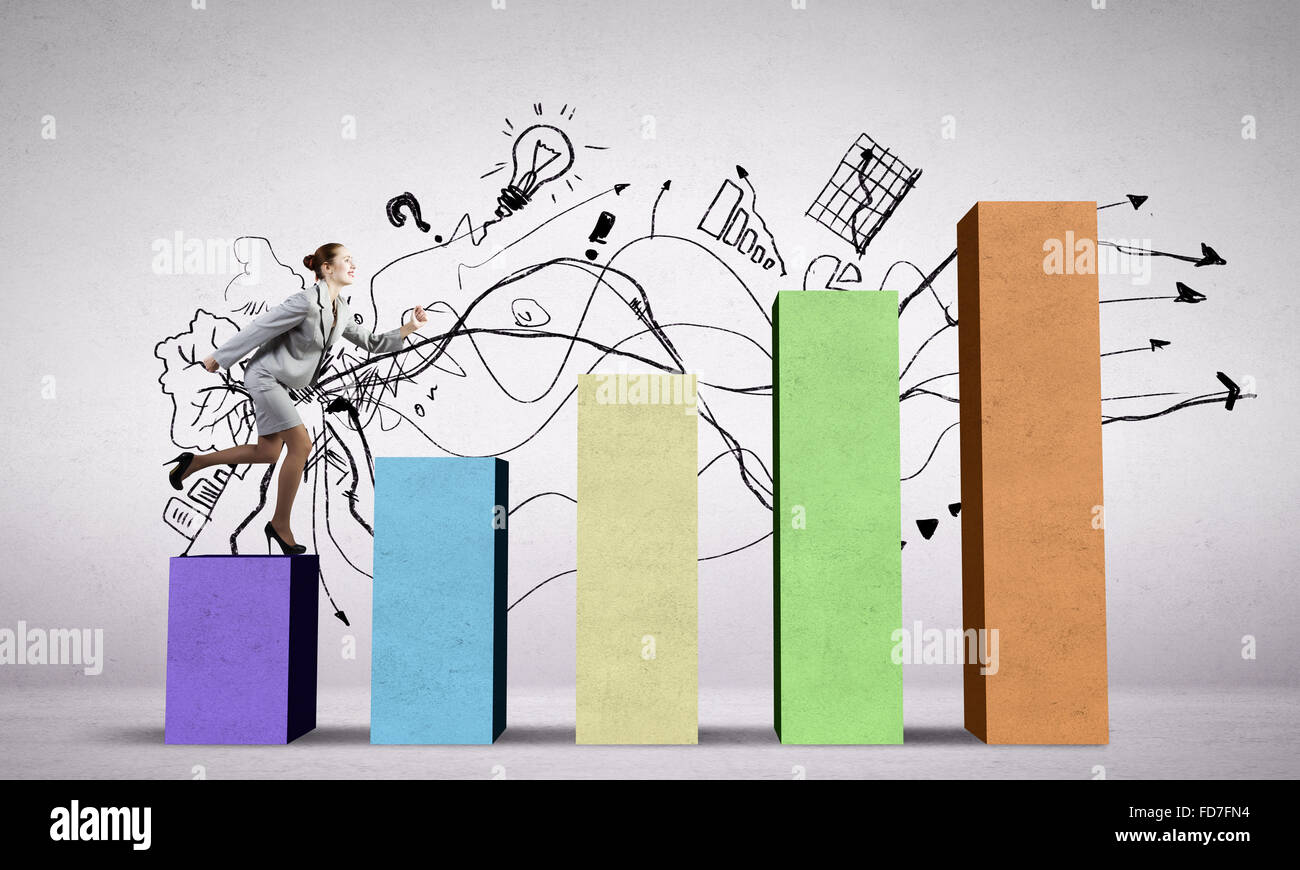Young businesswoman stepping up on chart bar Stock Photo - Alamy