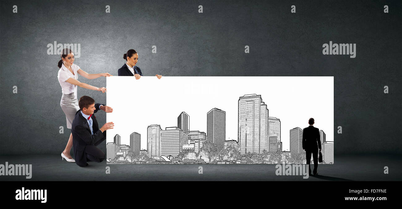 Group business people holding banner hi-res stock photography and images - Alamy