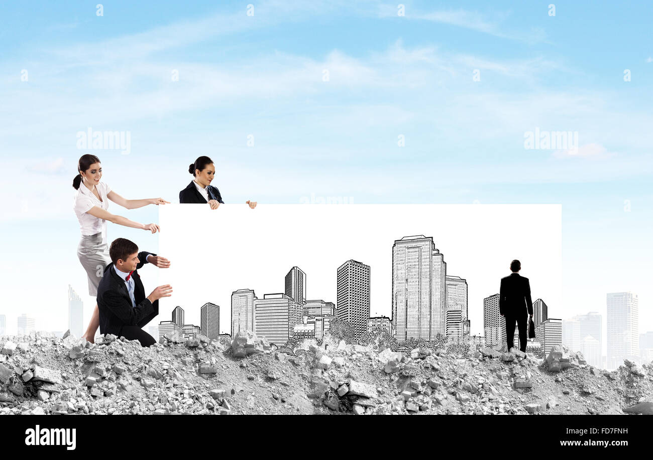 Group business people holding banner hi-res stock photography and images - Alamy